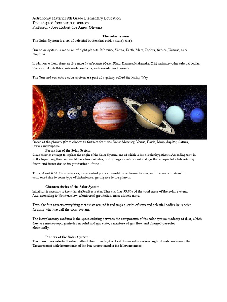 Astronomy Material Eighth Grade | PDF | Solar System | Planets