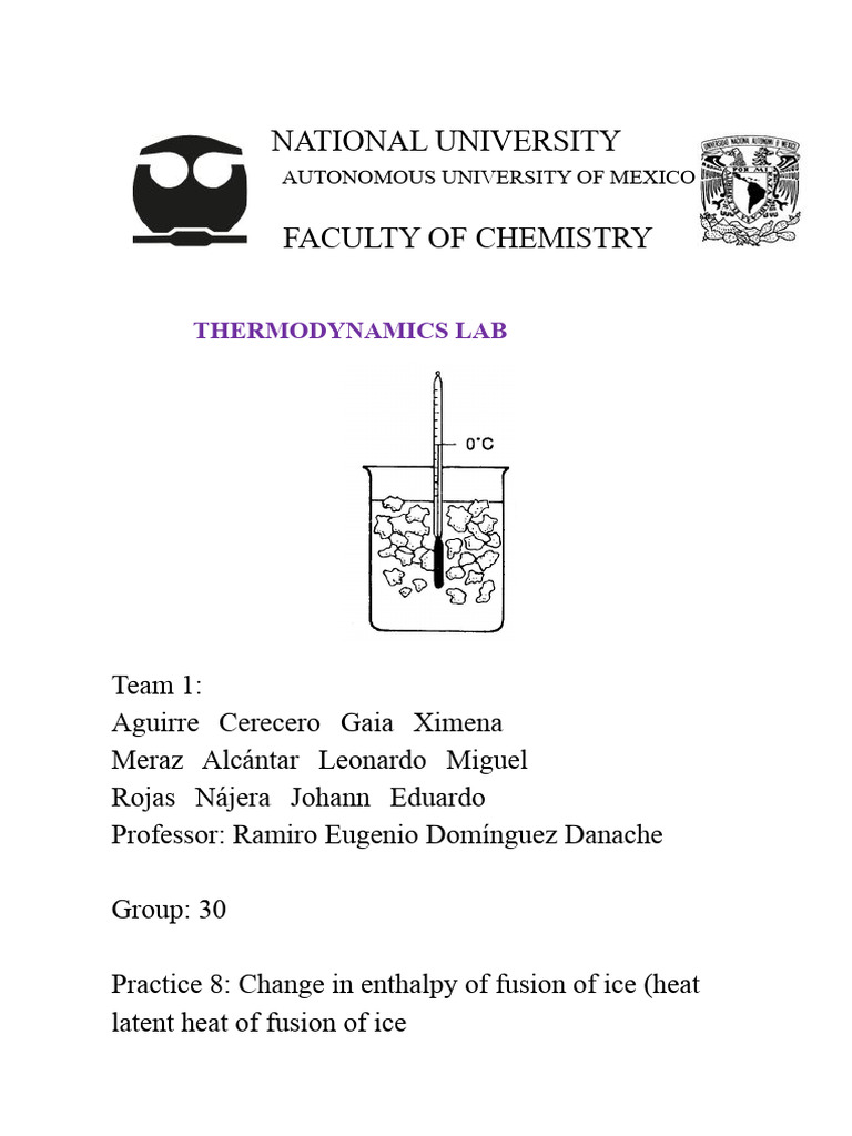 Practice 8 CHANGE OF ENTHALPY OF FUSION OF ICE | PDF | Heat | Temperature