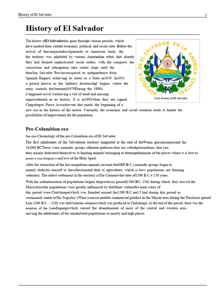 History of El Salvador | PDF | El Salvador | Spanish Colonization Of ...