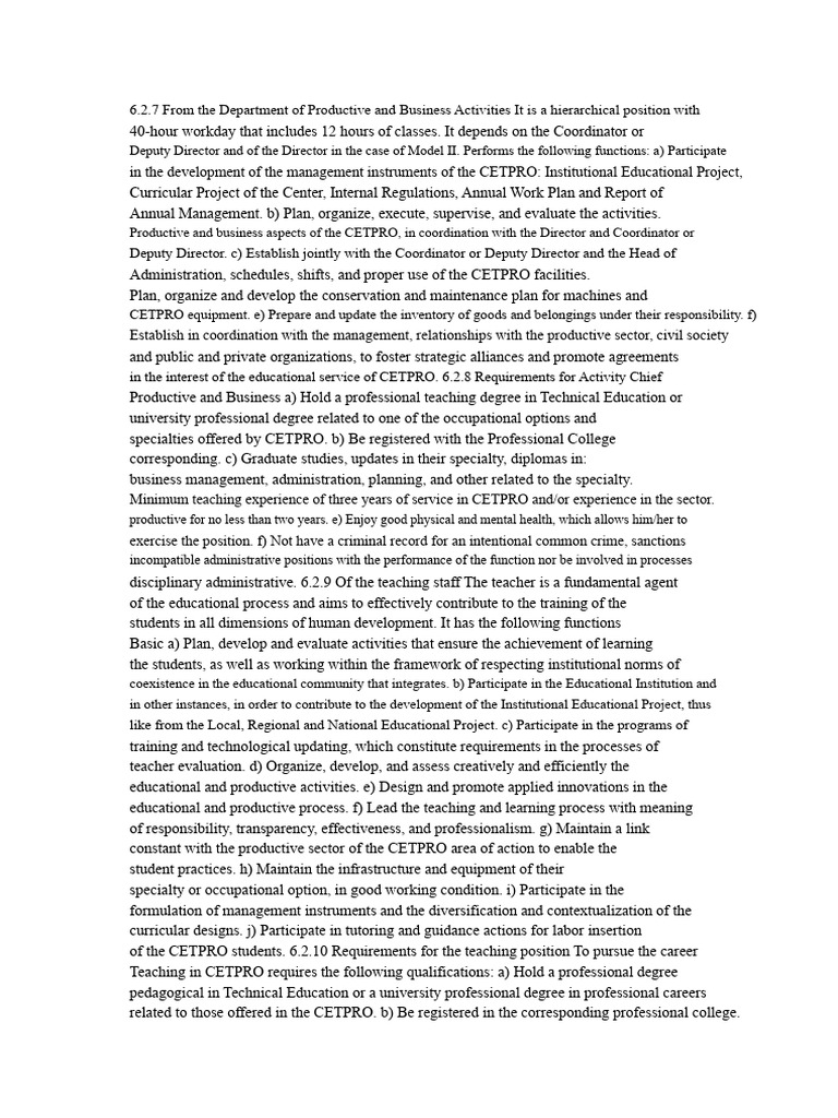 Functions of Head of Productive and Business Activities | PDF ...