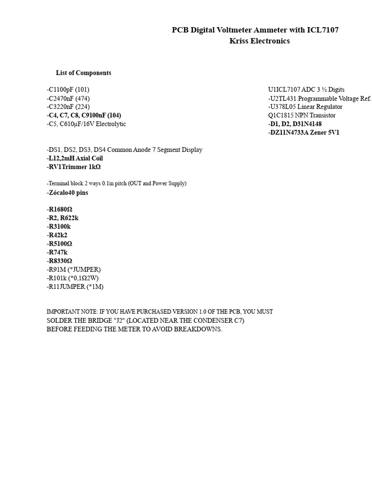 PCB Digital Voltmeter Ammeter With ICL7107 | PDF