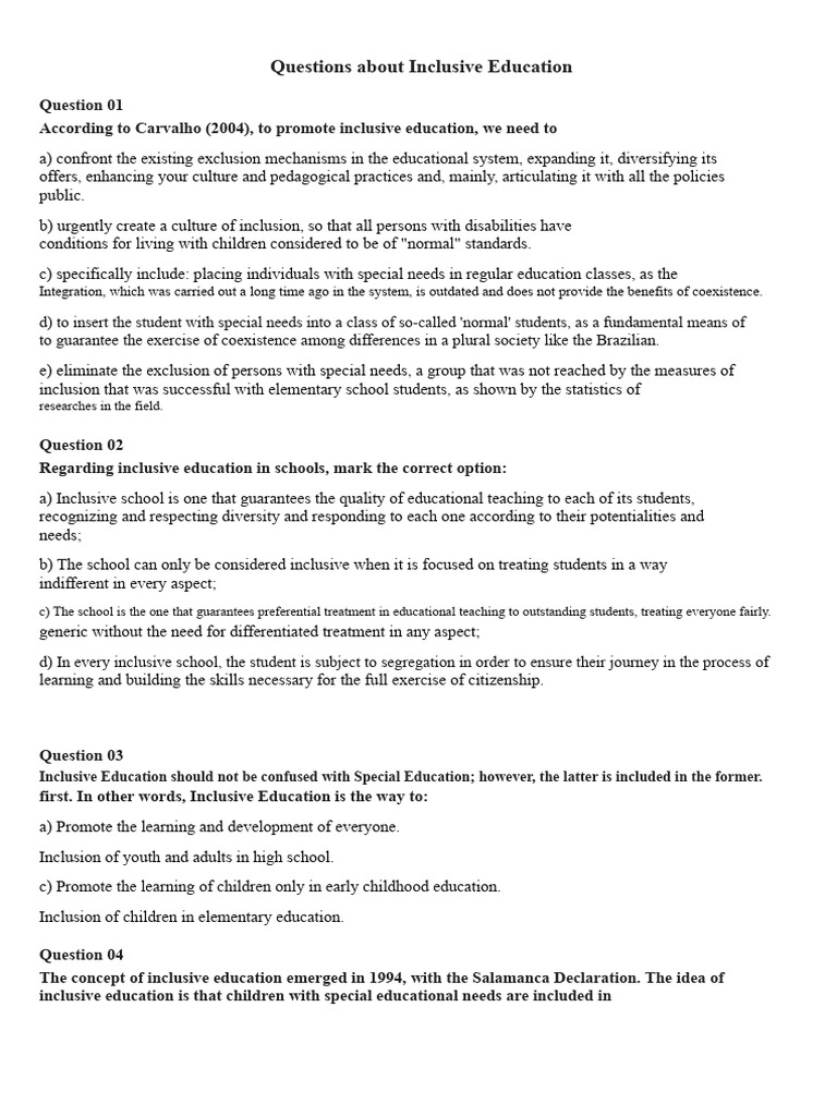 Questions About Inclusive Education | PDF | Special Education ...