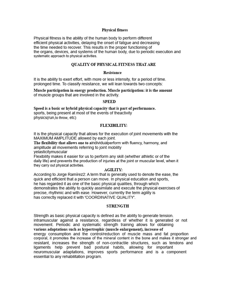 Physical Fitness and Its Qualities | PDF | Physical Fitness | Skeletal ...