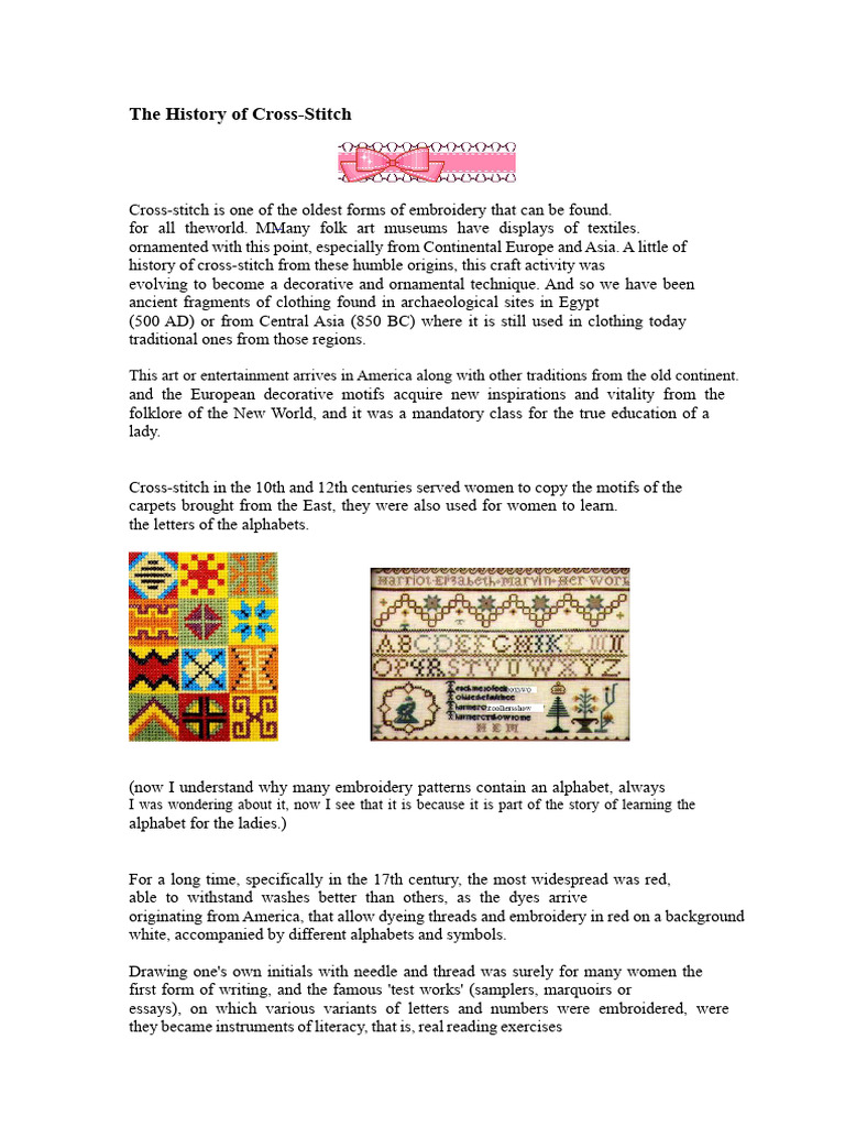 History of Cross-Stitch Embroidery | PDF | Embroidery | Textile Arts