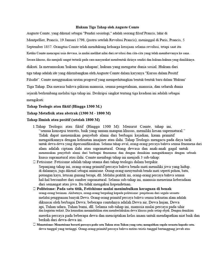 Hukum Tiga Tahap Oleh Auguste Comte | PDF