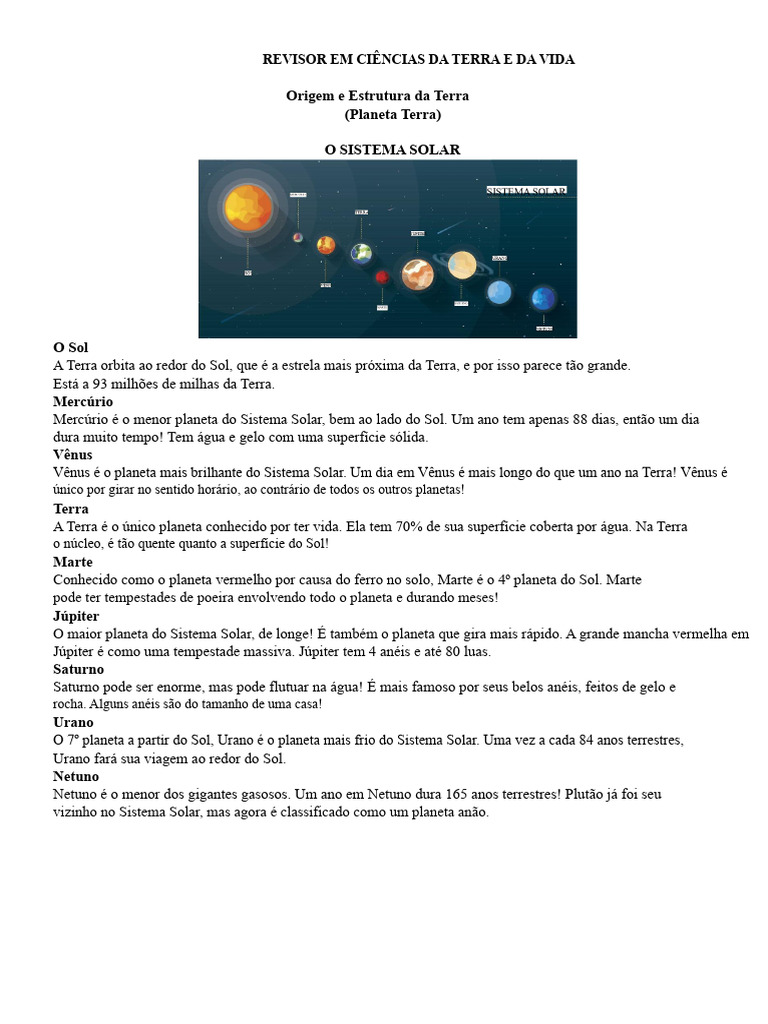 Revisor em Terra e Ciências Da Vida Semana 1 (Origem e Estrutura Da Terra) | PDF | Terra | Planetas