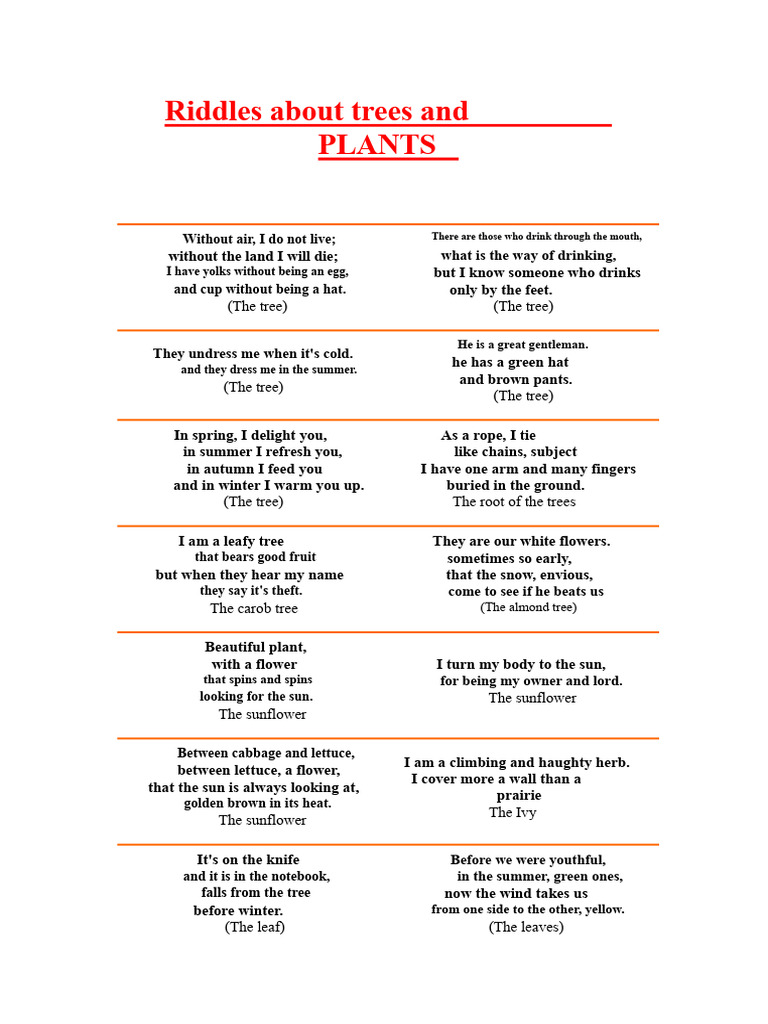 Riddles About Trees and Plants | PDF | Trees | Plants