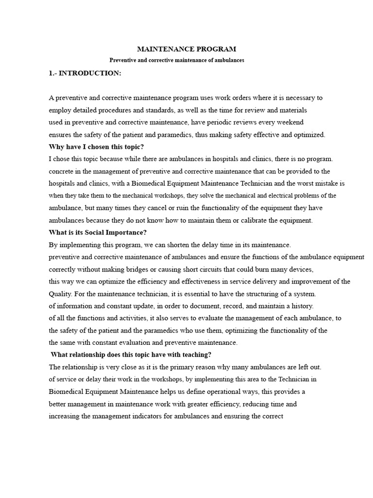 Monograph Ambulance Maintenance Program | PDF