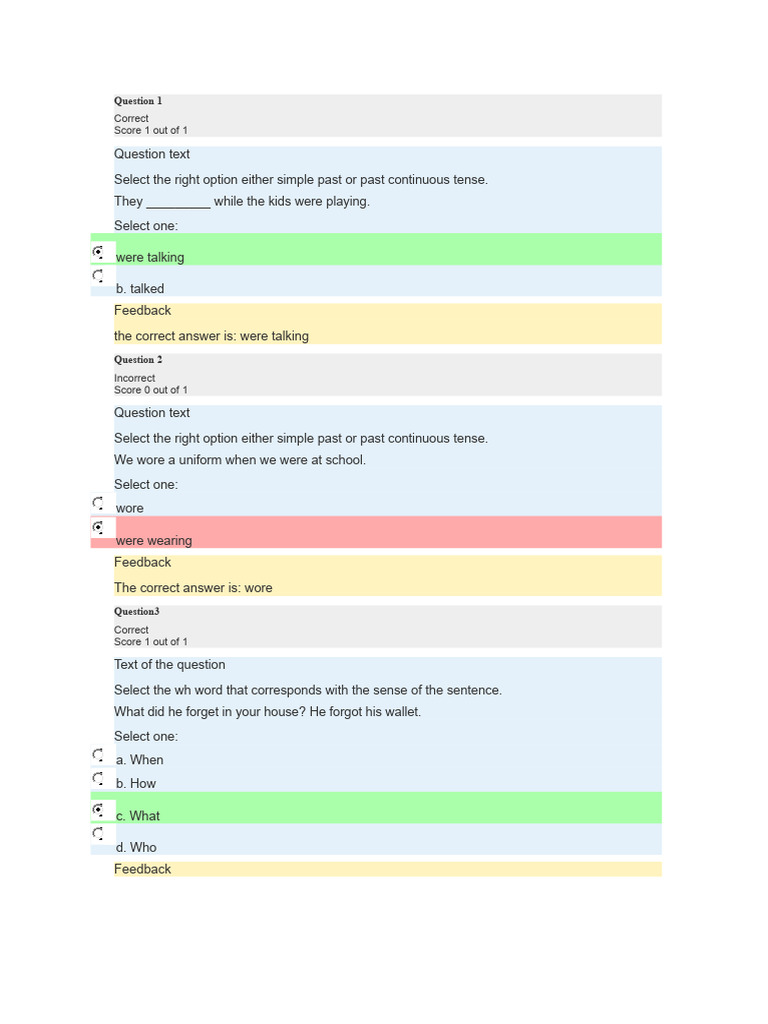 Past Tense Quiz and Answers | PDF | Question | Interpretation (Philosophy)