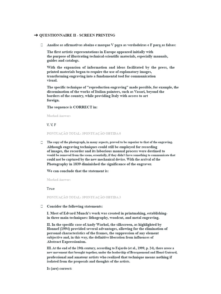 Questionnaire Ii - Screen Printing | PDF | Engraving | Printing