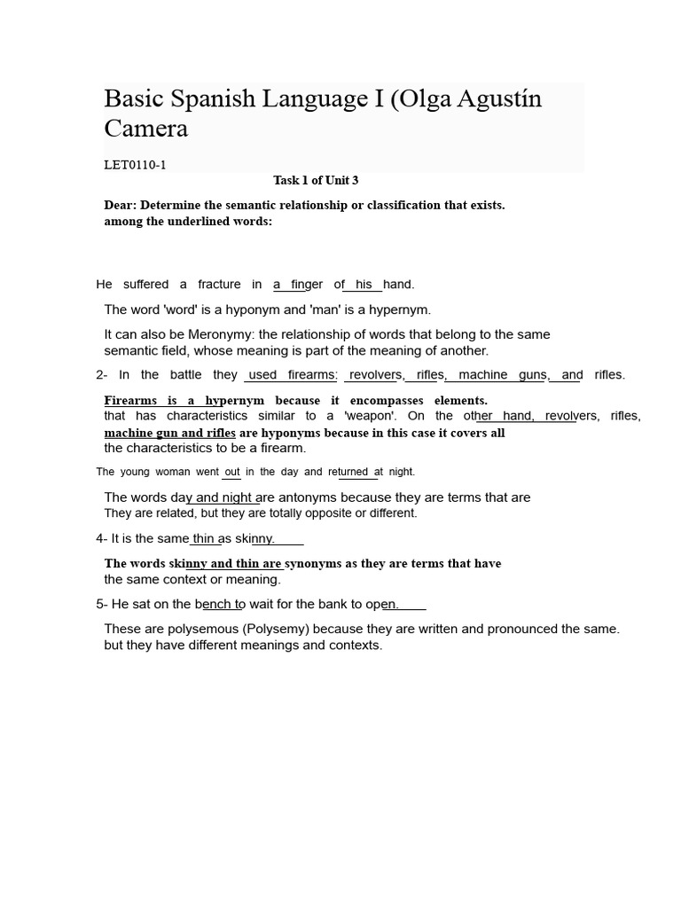Determine The Semantic Relationship or Classification That Exists ...