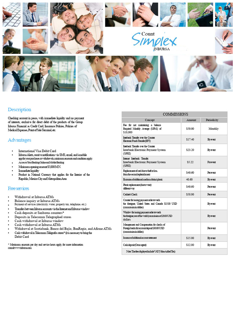 Simplex Account Brochure - Inbursa | PDF | Debit Card | Transaction Account