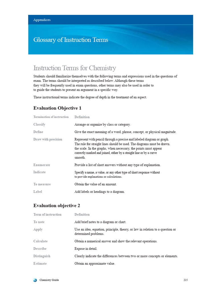 Ib DP Chemistry Instructional Terms | PDF | Reason | Argument