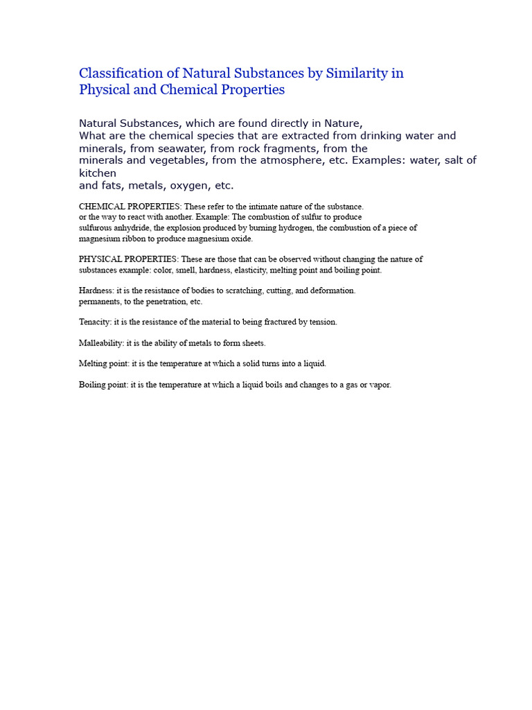Classification of Natural Substances by Similarity in Physical and ...