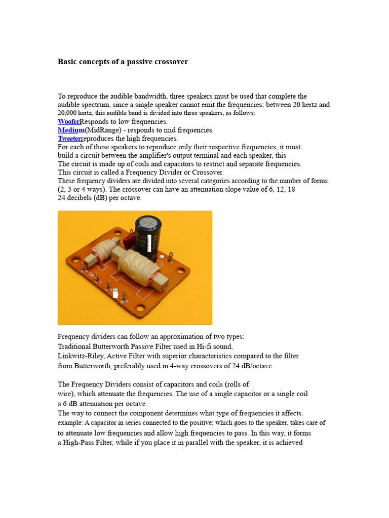 Basic Concepts of A Passive Crossover | PDF | Loudspeaker | Inductor