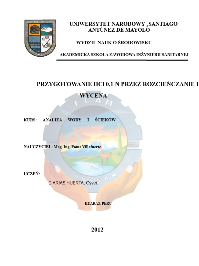Laboratorium NR 01 - Przygotowanie I Miareczkowanie HCL o Stężeniu 0,1 ...