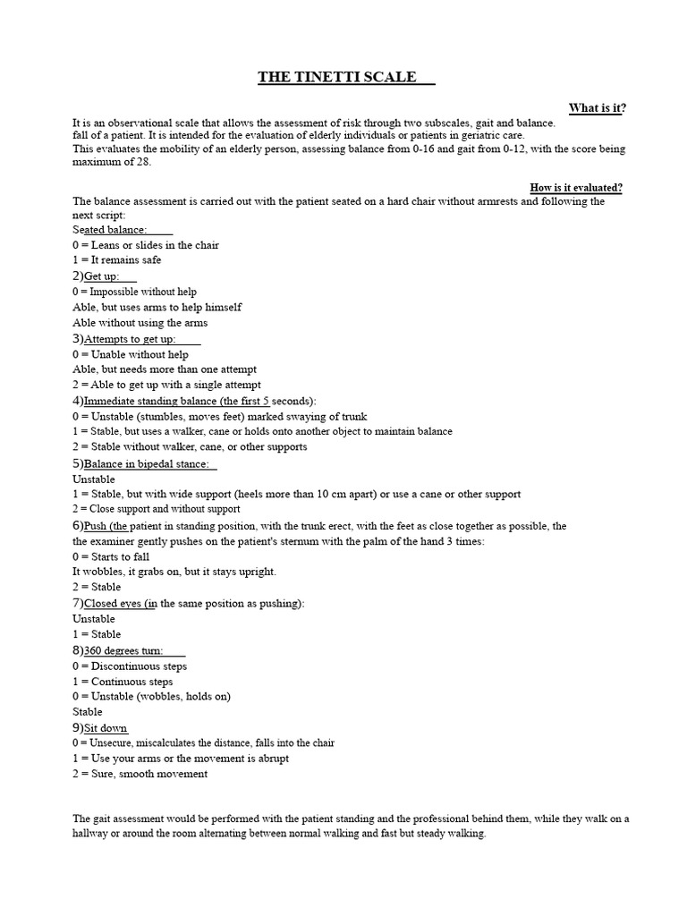 Tinetti Scale for Fall Risk Assessment | PDF | Walking | Foot