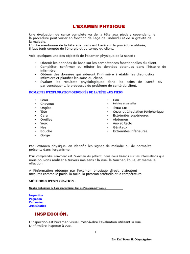 Guide complet de l'examen physique | PDF | Cou | Main