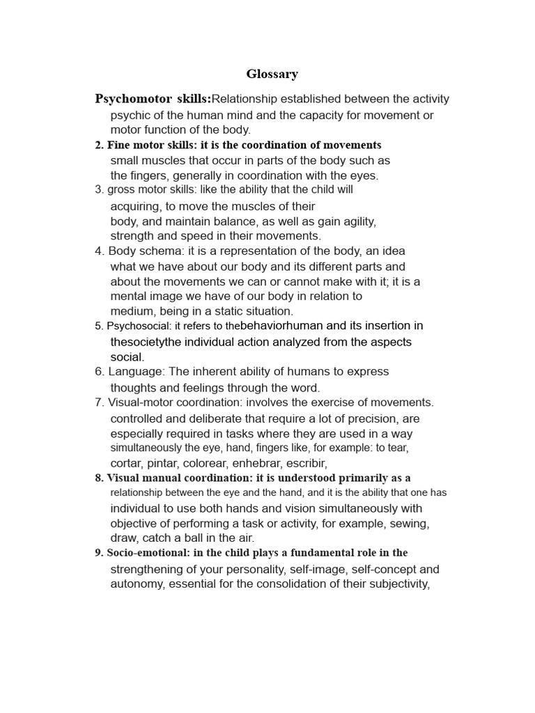 Psychomotricity Glossary | PDF | Psychology | Learning