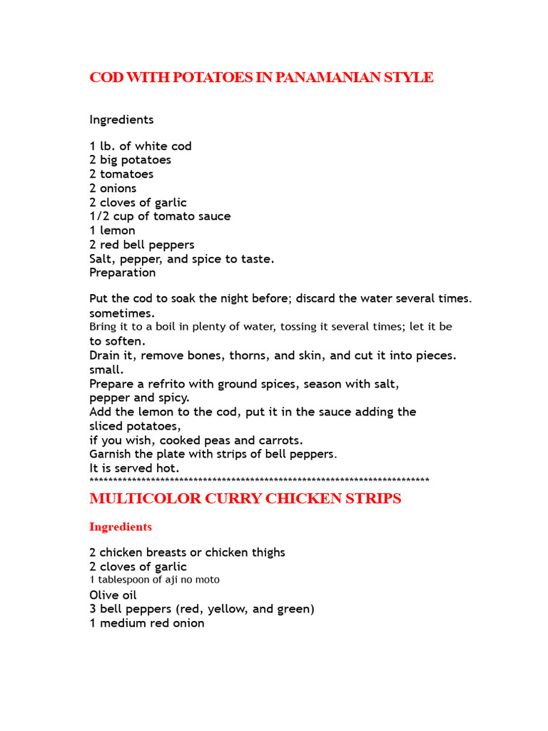 Panamanian Food Recipes | PDF | Curry | Garlic
