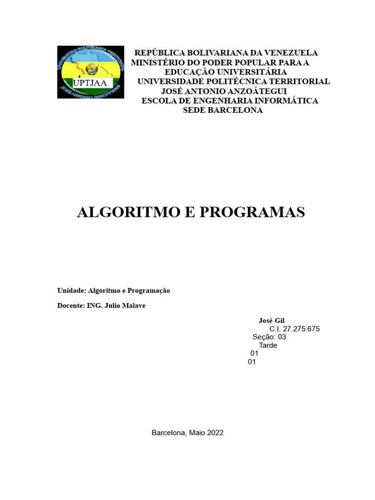 Algoritmos e Programas: Fundamentos Essenciais | PDF | Algoritmos ...