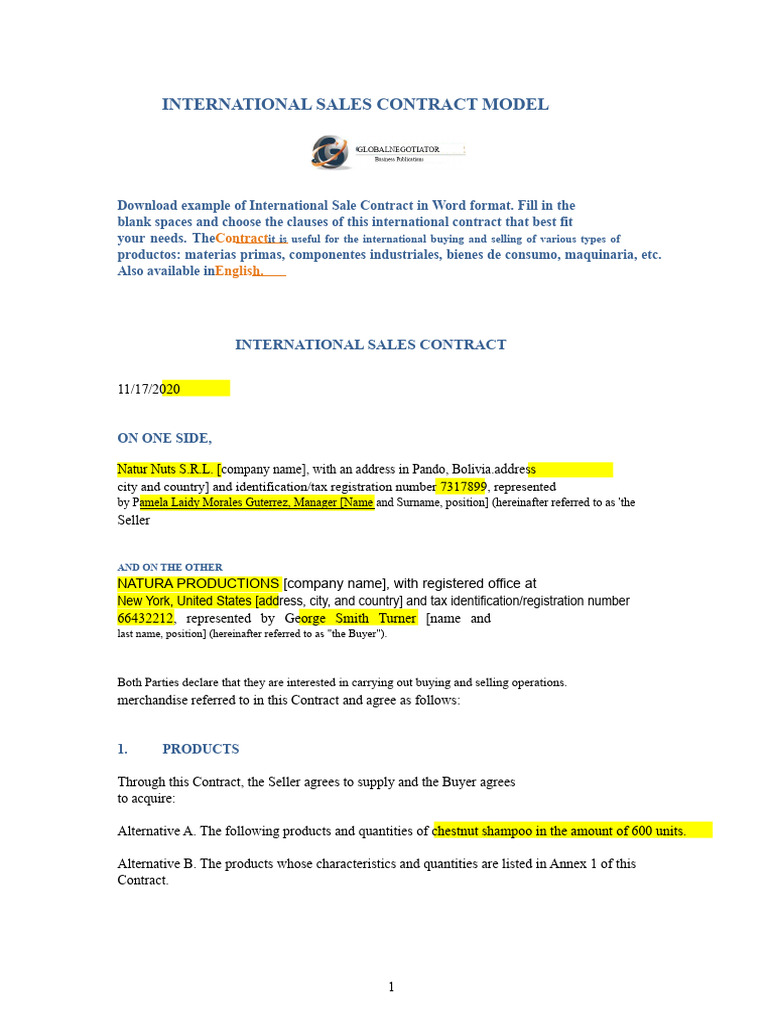 International Sales Contract Template | PDF | Ellipsis | Business Law