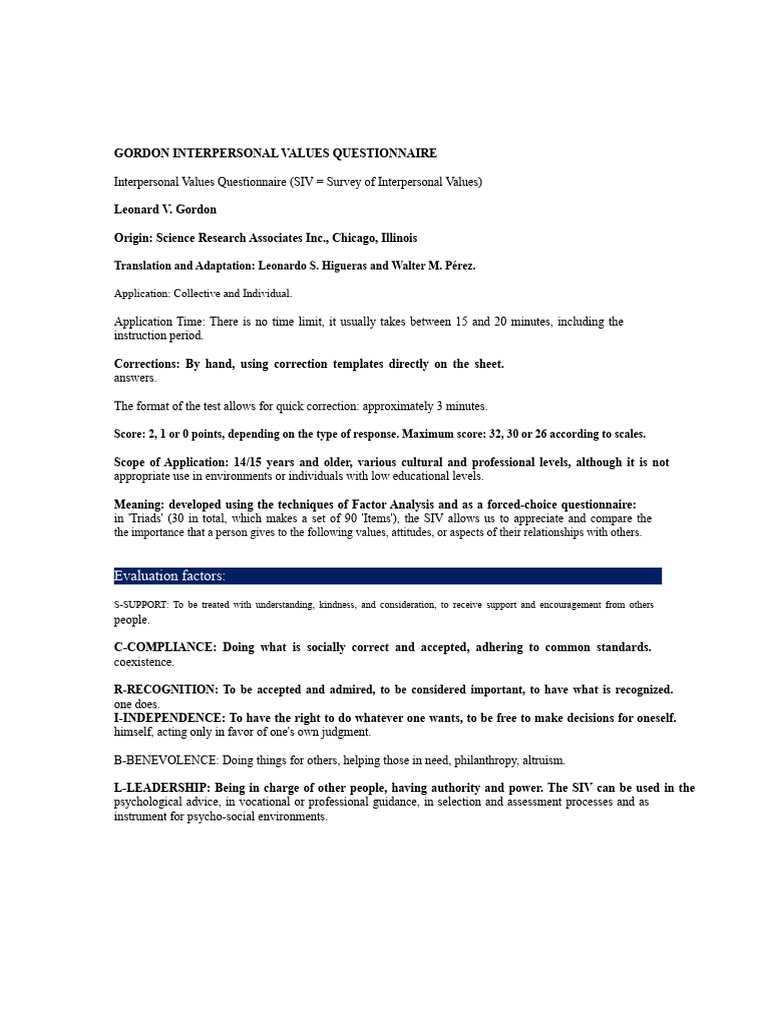Siv Manual | PDF | Validity (Statistics) | Cognition