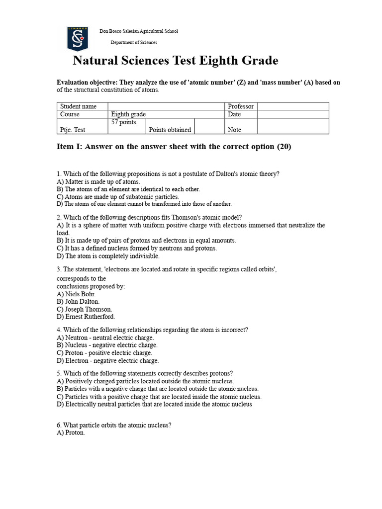 Eighth Atom Test | PDF | Atoms | Ion