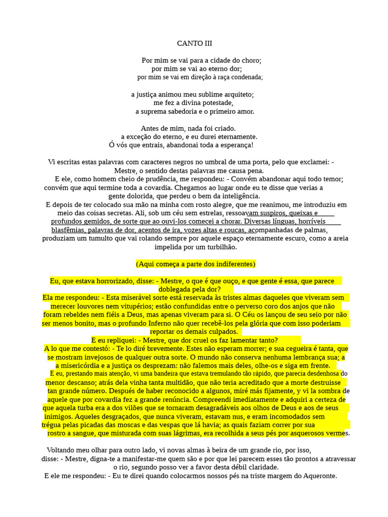 Dante Canto 3 | PDF | Divina Comédia | Pecado