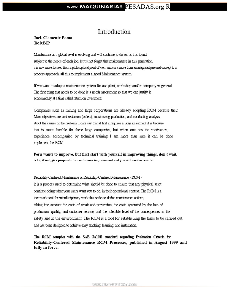 RCM Maintenance Manual Reliability-Centered Maintenance Implementation Plan Procedure | PDF ...