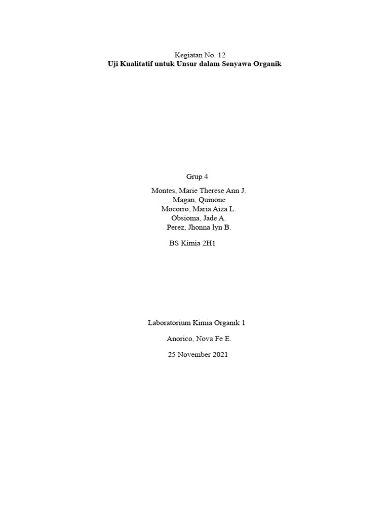 Uji Kualitatif Unsur Senyawa Organik | PDF