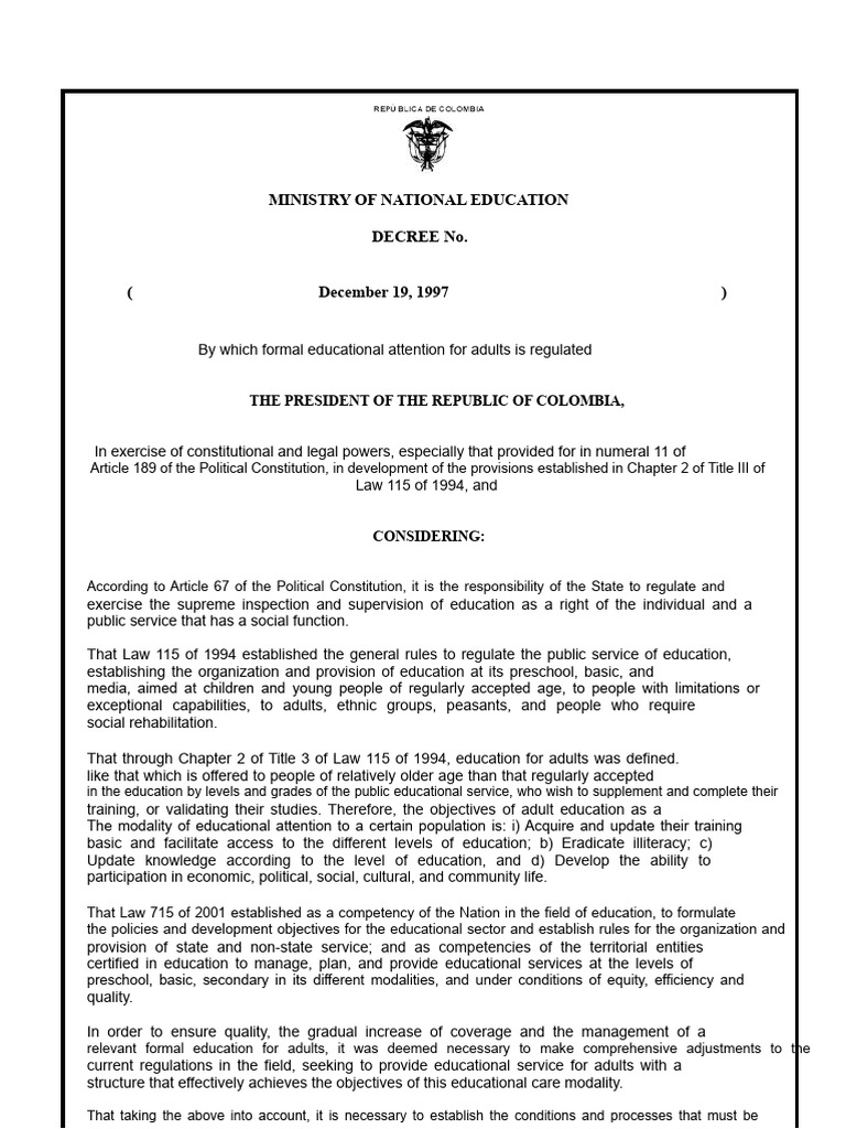 Decree 3011 of 1997 | PDF | Curriculum | Secondary Education