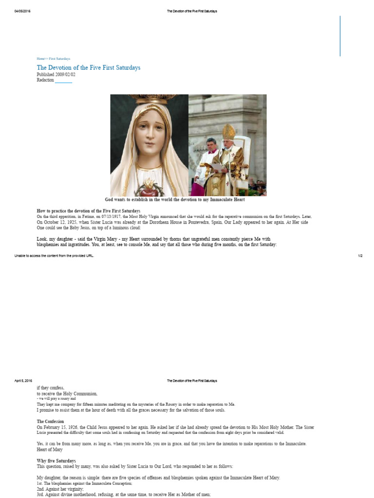The Devotion of The Five First Saturdays PDF | PDF | Christian ...