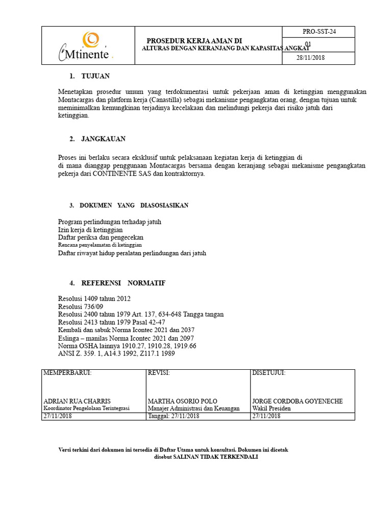 Prosedur Ketinggian Dengan Keranjang Dan Lift | PDF