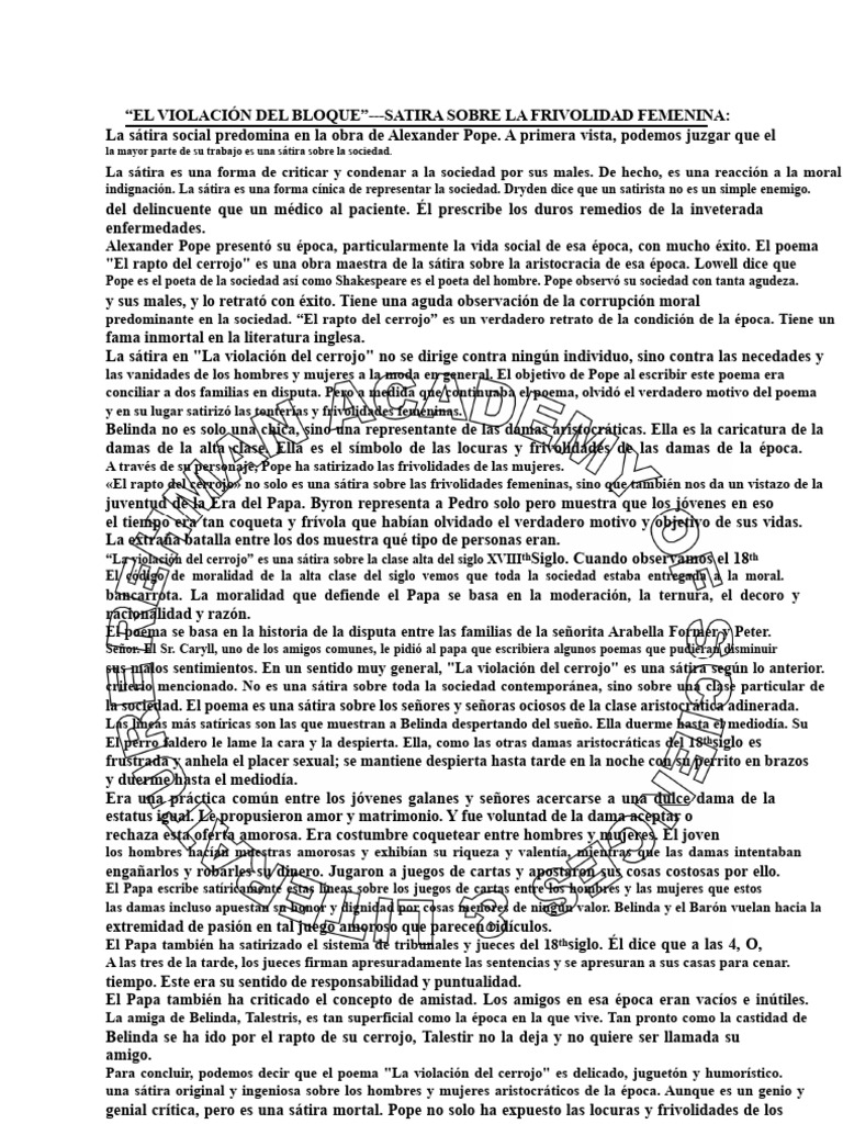 La Violación Del Cerrojo - Una Sátira Social | PDF | Sátira