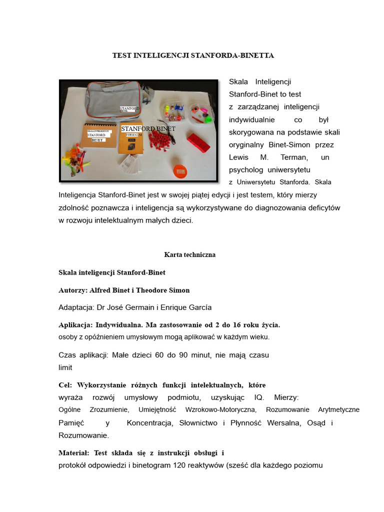 Test Inteligencji Stanford-Binet | PDF
