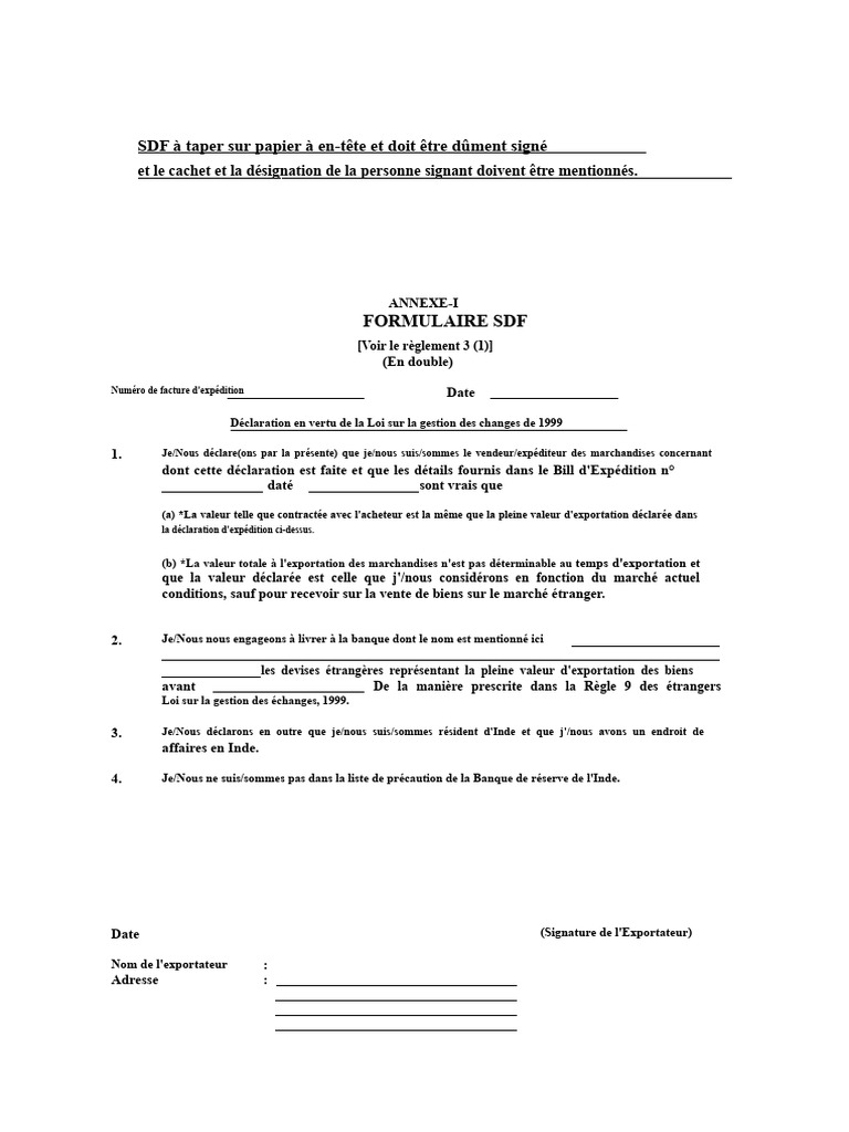 Formulaire SDF Et Annexe A | PDF | Facture