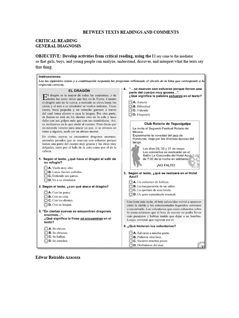 Diagnostic Test in Reading and Writing - Seventh Grade | PDF