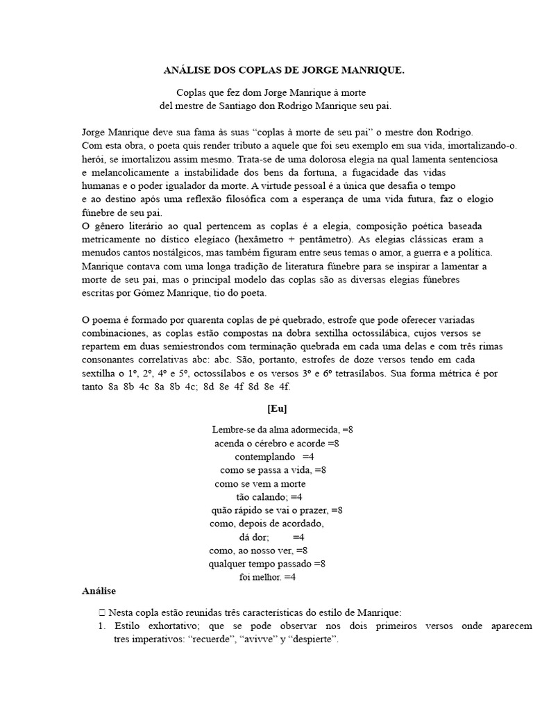 Análise Das Coplas de Jorge Manrique | PDF | Morte | Pecado