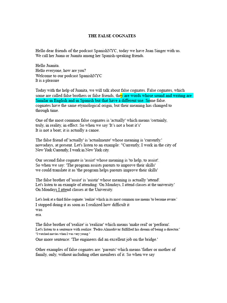 The False Cognates | PDF | Semantics | Reading Comprehension