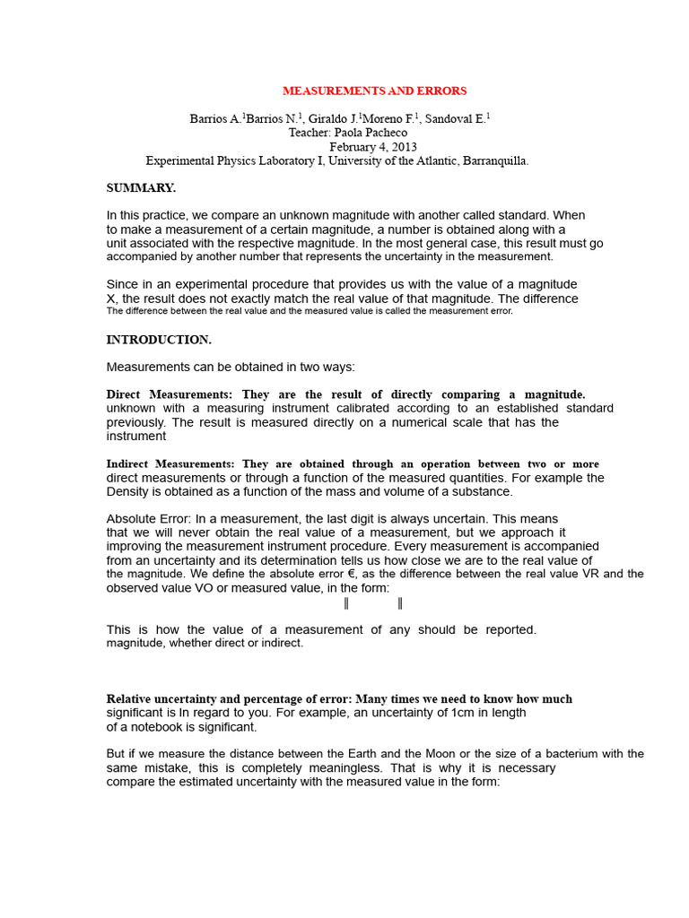 Laboratory Report 1 Measurements and Errors | PDF | Measurement ...