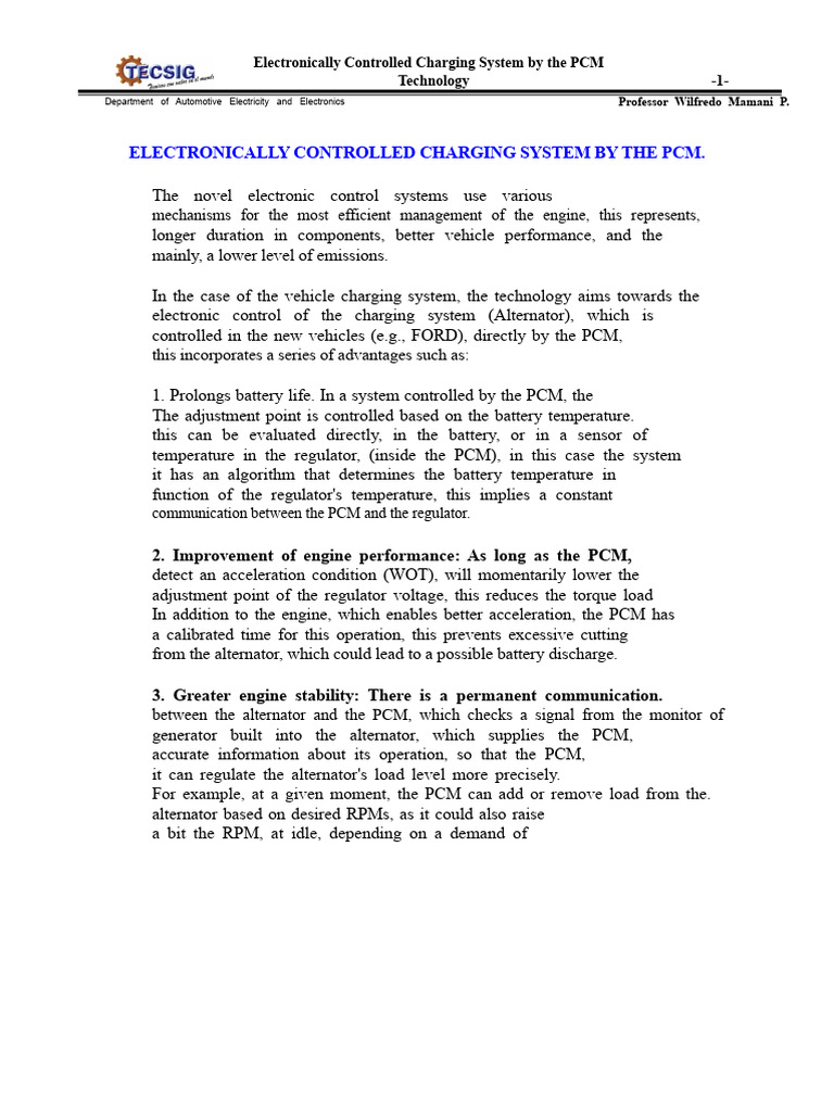 Controlled Charging System by The PCM Part 1 | PDF | Voltage | Electric ...