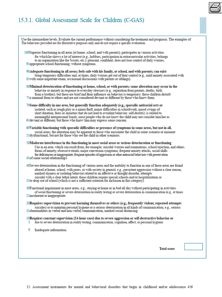 C-GAS: Child Functioning Assessment Scale | PDF | Anxiety | Social Skills
