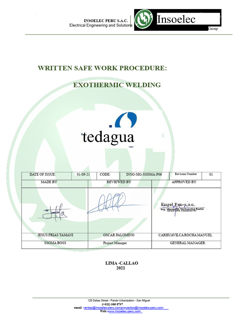 Exothermic Welding Safety Procedure | PDF | Occupational Safety And ...