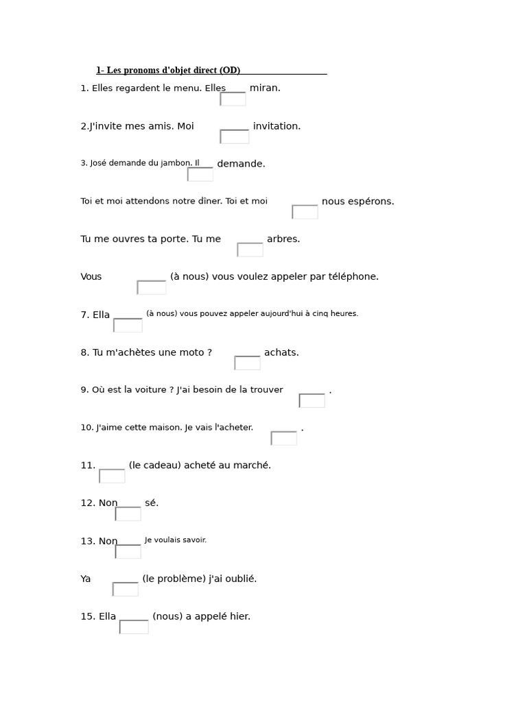 Les Pronoms D'objet Direct Et Indirect Exercices !! | PDF