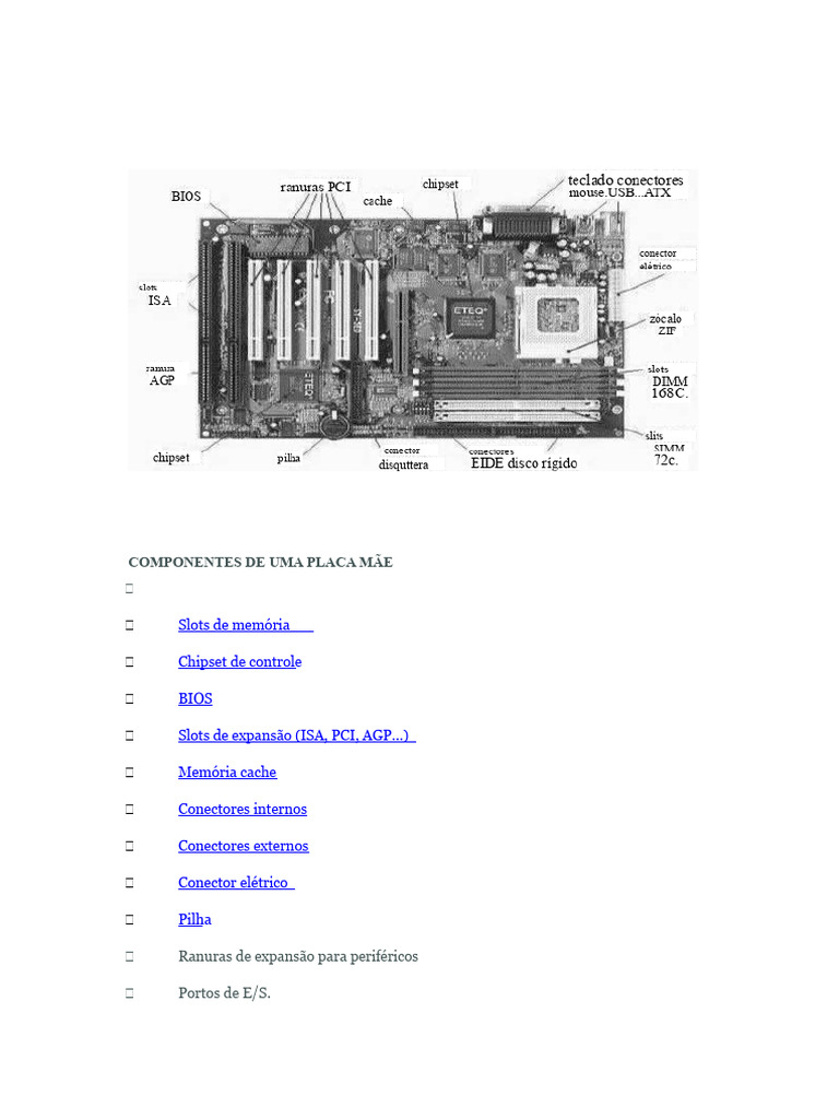 Componentes e Funções da Placa Mãe | PDF | Conector elétrico ...