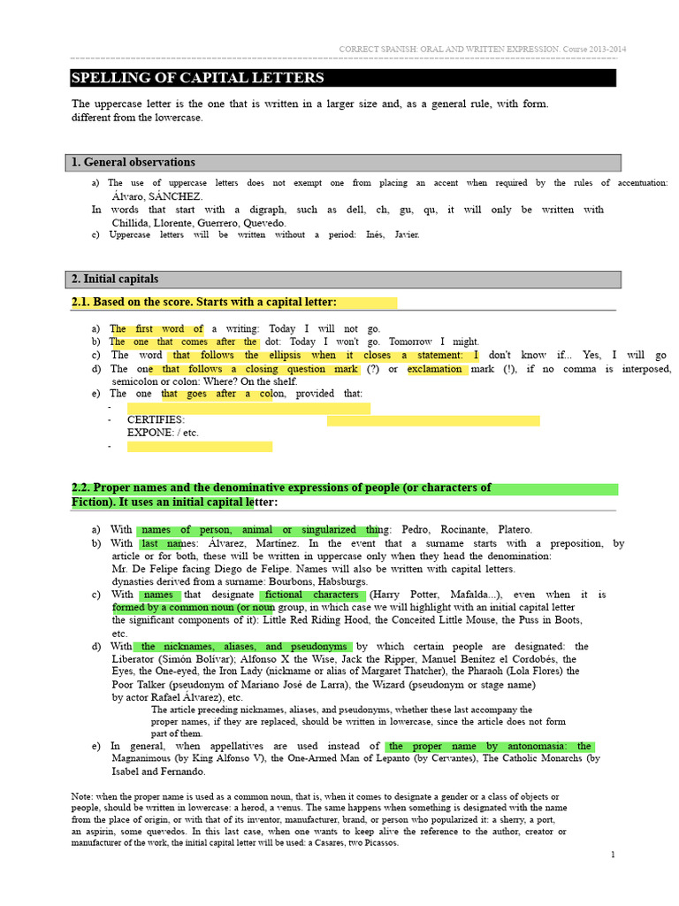 Spanish Capitalization Rules Guide | PDF | Letter Case | Constitution