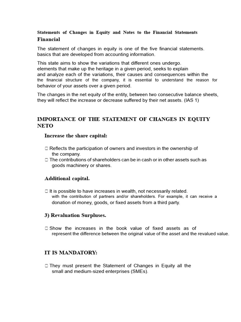 Statement of Changes in Equity | PDF | Equity (Finance) | Financial ...
