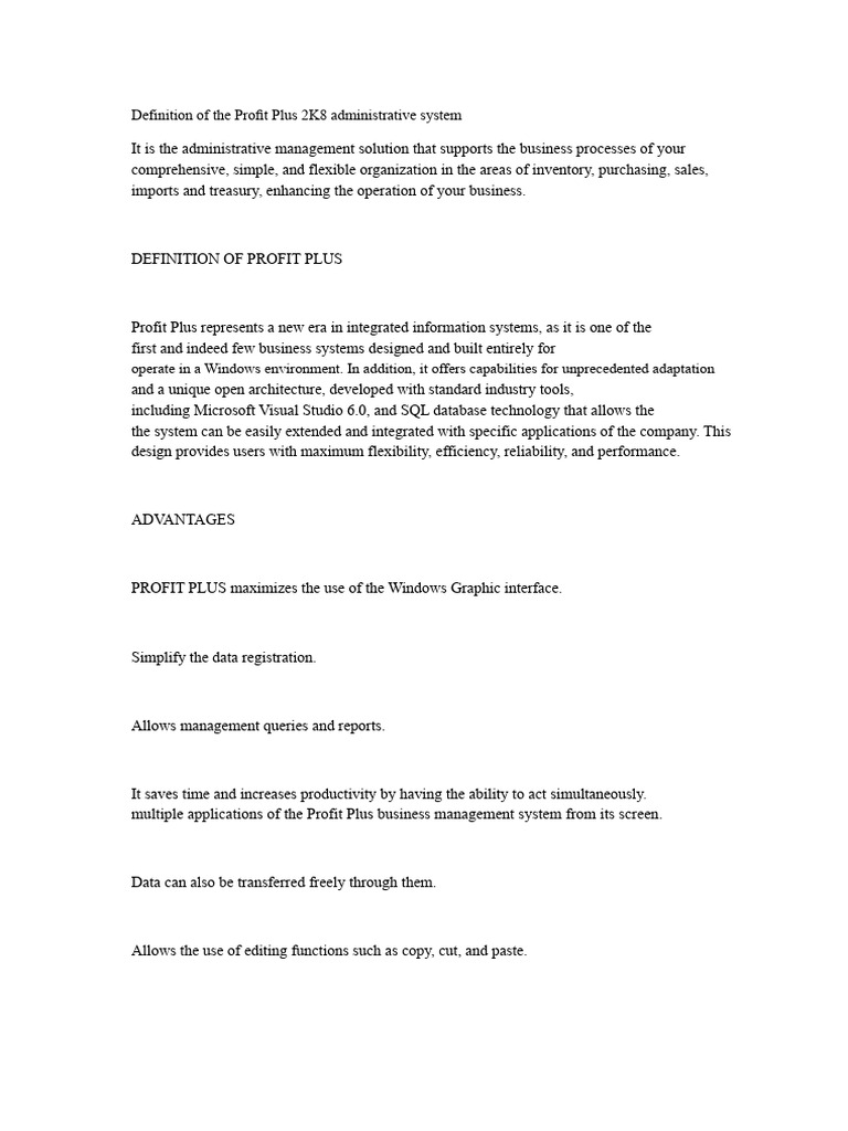 Definition of The Profit Plus 2K8 Administrative System | PDF ...
