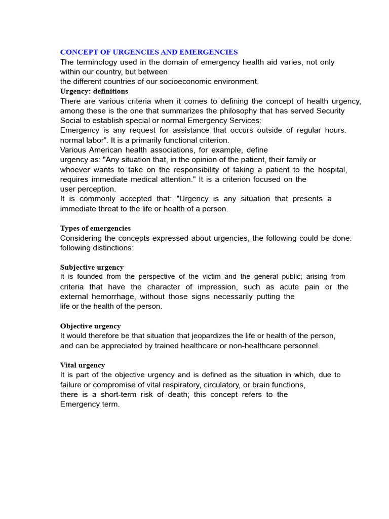 Understanding Urgencies and Emergencies in Healthcare | PDF | Nursing ...